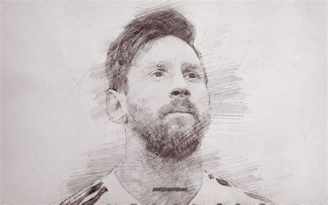 Download Wallpapers Lionel Messi Portrait Pencil Drawing Argentinian
