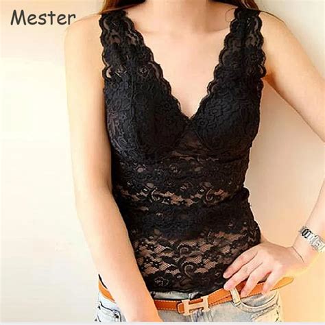 Summer Women Sleeveless Lace Top Sexy Deep V Neck Lace Crotched Vest