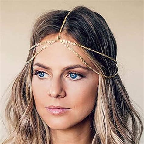 Brinie Rhinestone Hair Chains Silver Head Chain Jewelry