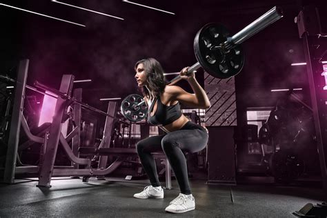Gyms Women Fitness Model 2k Working Out Dumbbells Brunette Hd