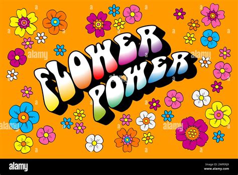 Flower Power Lettering Surrounded By Numerous Colorful Hippie Flowers