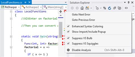 code analysis with error checking and code annotations features resharper