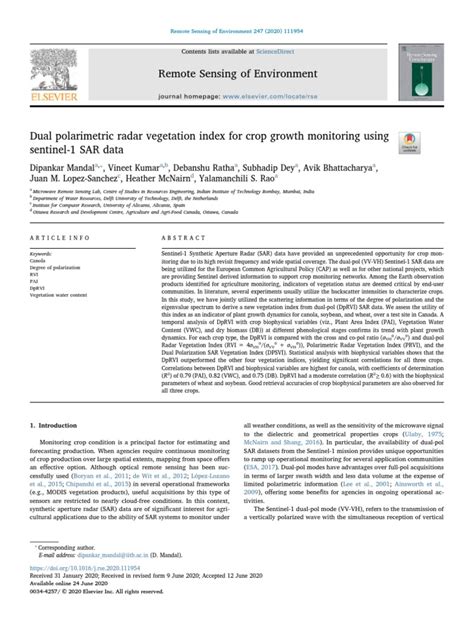 Dual Polarimetric Radar Vegetation Index For Crop Growth Monitoring