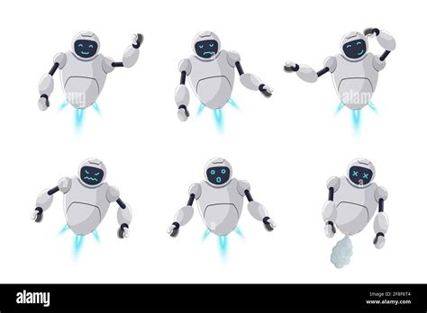 Cute Friendly Robot Character Different Emotion Set Futuristic Chatbot