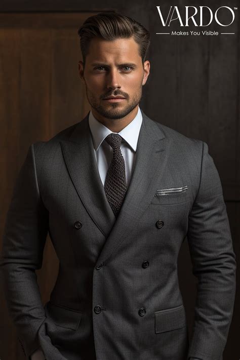 Dark Grey Double Breasted Suit For Men Elegant Formal Wear Timeless