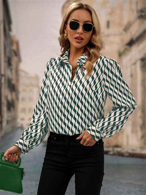 Shein Privé Allover Print Lantern Sleeve Blouse Shein Uk