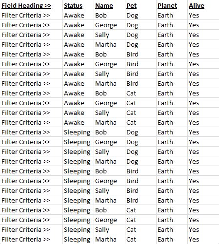 excel find all combinations of advanced filter criteria