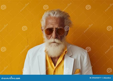 Portrait Of Senior Man With Long White Beard In Sunglasses And White