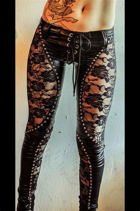 Edgy Leather And Lace Skinny Jeans Sexy Goth Black Leather Jeans Faux