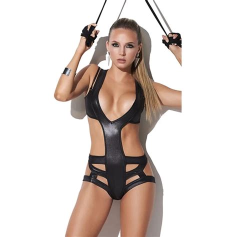 New Arrival Women Hollow Out Teddies Sexy Deep V Neck Bodysuit Fetish
