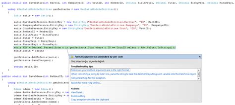 error formatexception was unhandled by user code in linq how