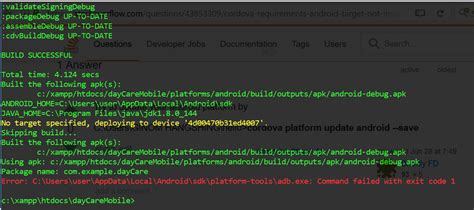 cordova run android always result in command failed with exit code 1