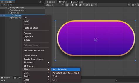 button particle effects in unity ui