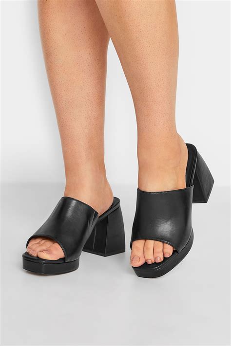 Black Platform Block Mule Sandal Heels In Wide E Fit Yours Clothing
