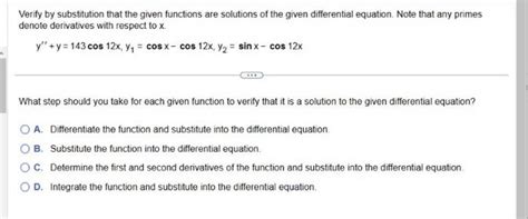 Solved Verify By Substitution That The Given Function Is A