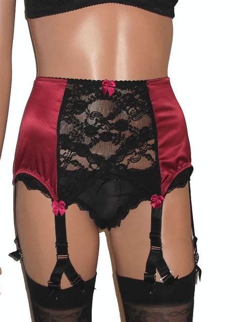 6 Strap Satin And Lace Front Suspender Belt In Red Or Blue Turquoise