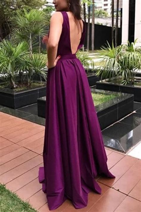 Macloth Straps A Line Satin Long Prom Dress Eggplant Formal Evening Go
