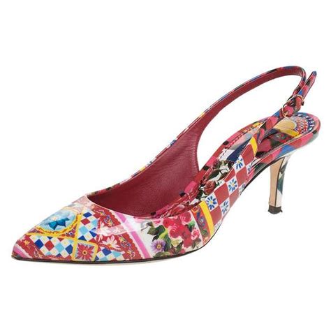 Dolce And Gabbana Floral Print Patent Leather Slingback Sandals Size 36