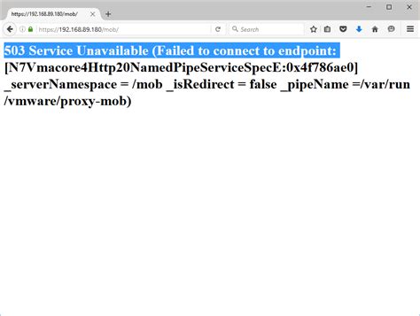 browsing the mob on esx 6 displays 503 service unavailable failed to