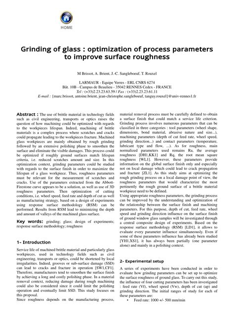 Pdf Grinding Of Glass Optimization Of Process Parameters To Improve