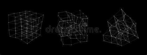 Set Of Deformed Wireframe Cube From Different Sides Vector Abstract