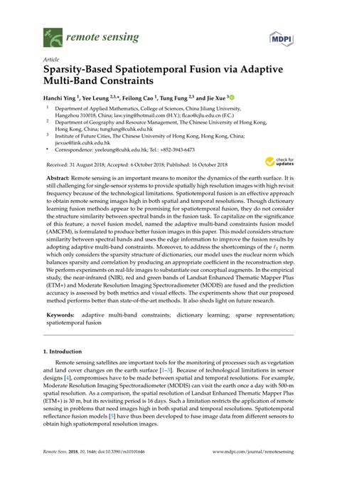 Pdf Sparsity Based Spatiotemporal Fusion Via Adaptive Multi Band