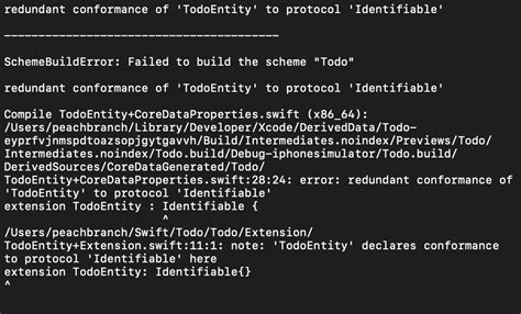 【swift】redundant conformance of todoentity to protocol identifiable エラー