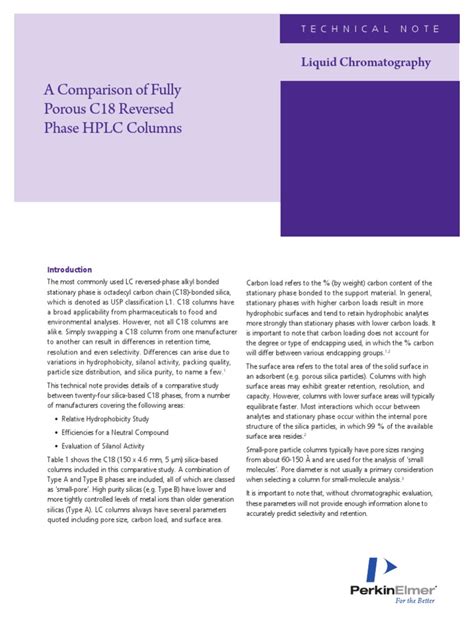A Comparison Of Fully Porous C18 Reversed Phase Hplc Columns Pdf
