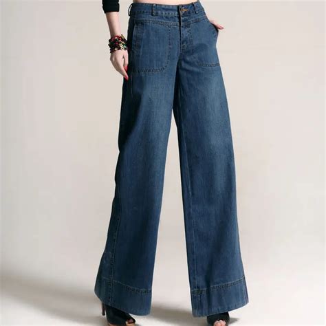 Autumn Winter Womans Wide Leg Jean Pants Slim Fashion Casual Denim