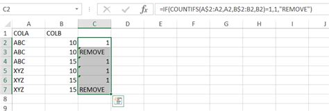 excel compare 2 columns and remove duplicates without shifting