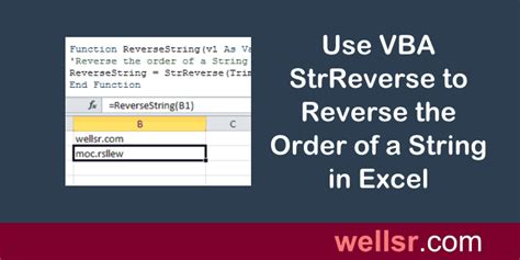 vba strreverse to reverse the order of a string in excel
