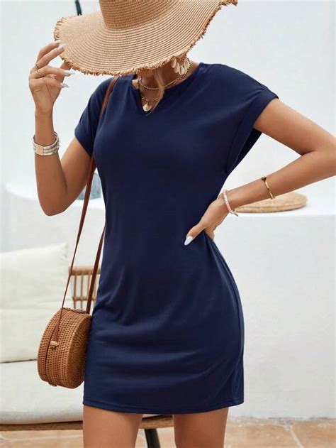 Shein Lune Notched Neckline Batwing Sleeve Dress Shein Usa