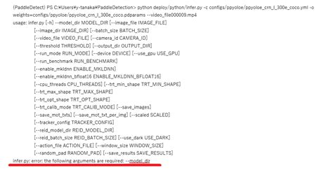infer py error the following arguments are required model dir
