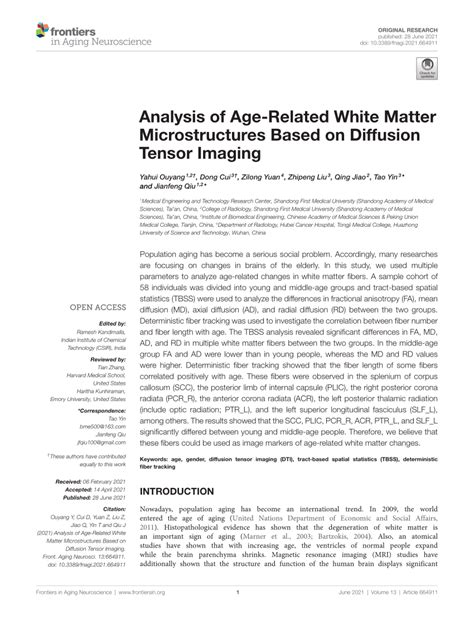 Pdf Analysis Of Age Related White Matter Microstructures Based On