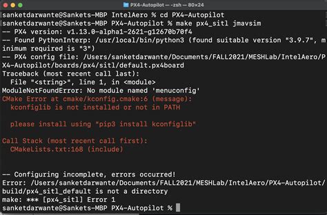 modulenotfounderror no module named menuconfig cmake error at cmake