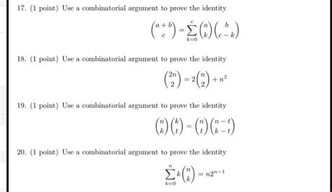 solved 17 1 point use a combinatorial argument to prove