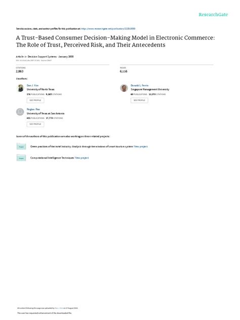 A Trust Based Consumer Decision Making Model In El Pdf Risk