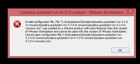 virtual machine cloudera quickstart gives error on vm ware