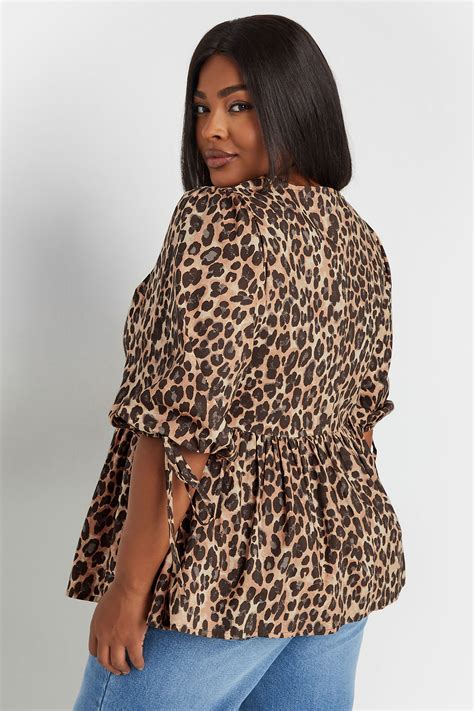 Limited Collection Plus Size Natural Brown Leopard Print Tie Front Top