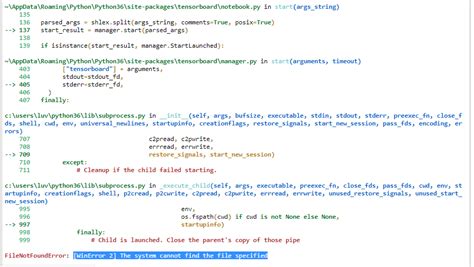 python tensorboard error [winerror 2] the system cannot find the