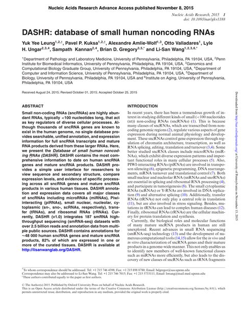 Pdf Dashr Database Of Small Human Noncoding Rnas