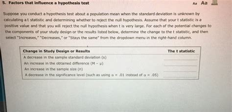 Solved 5 Factors That Influence A Hypothesis Test Aa Aa E