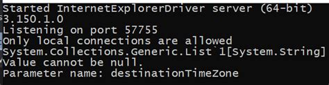 c value cannot be null parameter name destinationtimezone stack