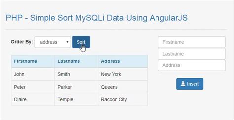 php simple sort mysqli data using angularjs sourcecodester