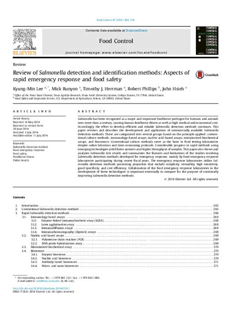 Pdf Review Of Salmonella Detection And Identification Methods