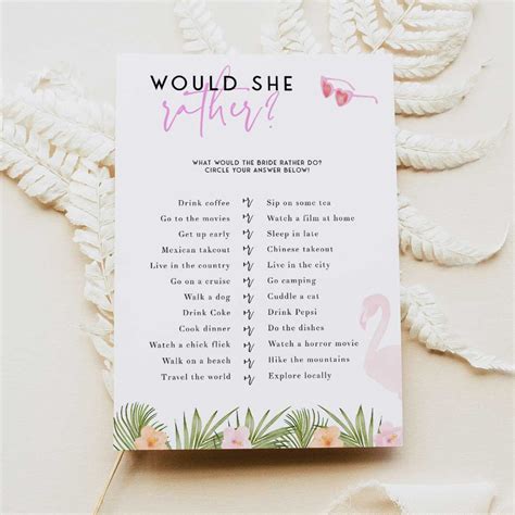 Editable Would She Rather Game Miami Bachelorette Party