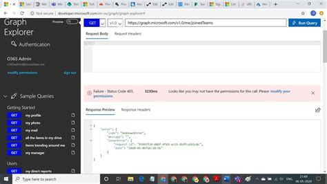 ms graph sample query error handling
