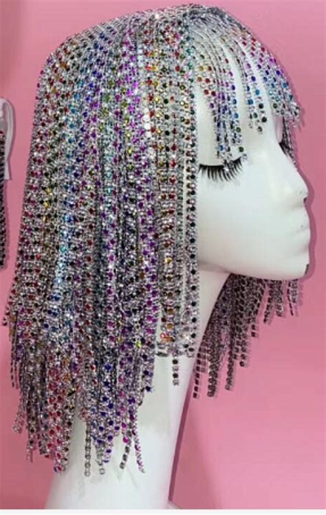 Rhinestone Tassel Bikini Nigthclub Festival Rave Outfit Wig Singer Show