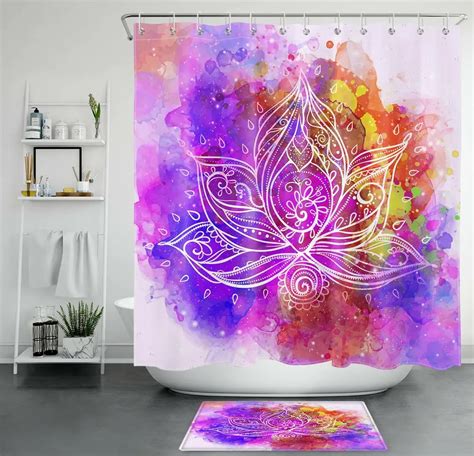 Watercolor Lotus Blossom Shower Curtain Waterproof Fabric
